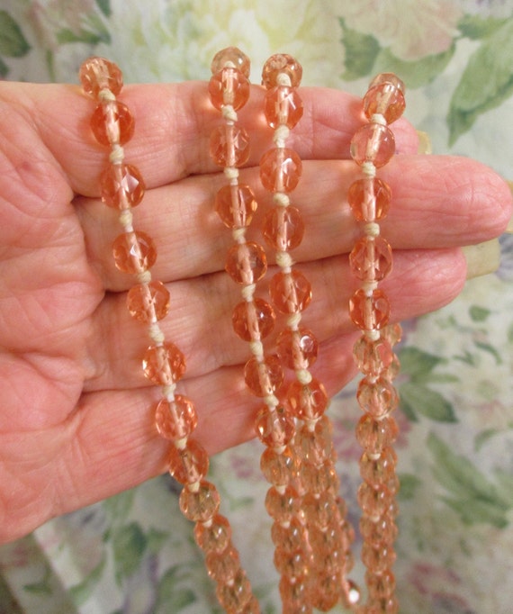 Apricot CRYSTAL BEAD Necklace~ 60" Long Light Orange … - Gem