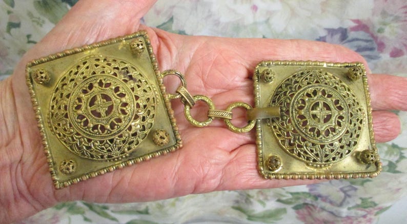 Antique GOTHIC Gilt Brass Cloak/cape Clasp • Ecclesiastical Rose Window ...