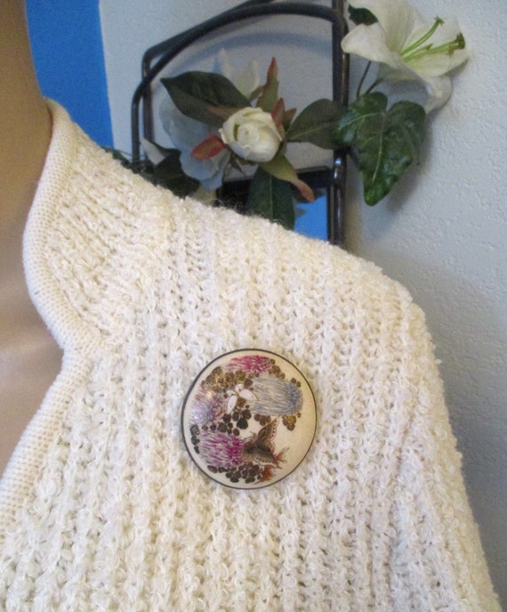 Antique SATSUMA Handpainted Large Button Brooch ~ Ear… - Gem