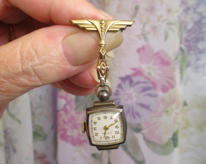 1930s Clinton Lapel Watch ~ Vintage Skeleton Crystal Bubble Nurses ...