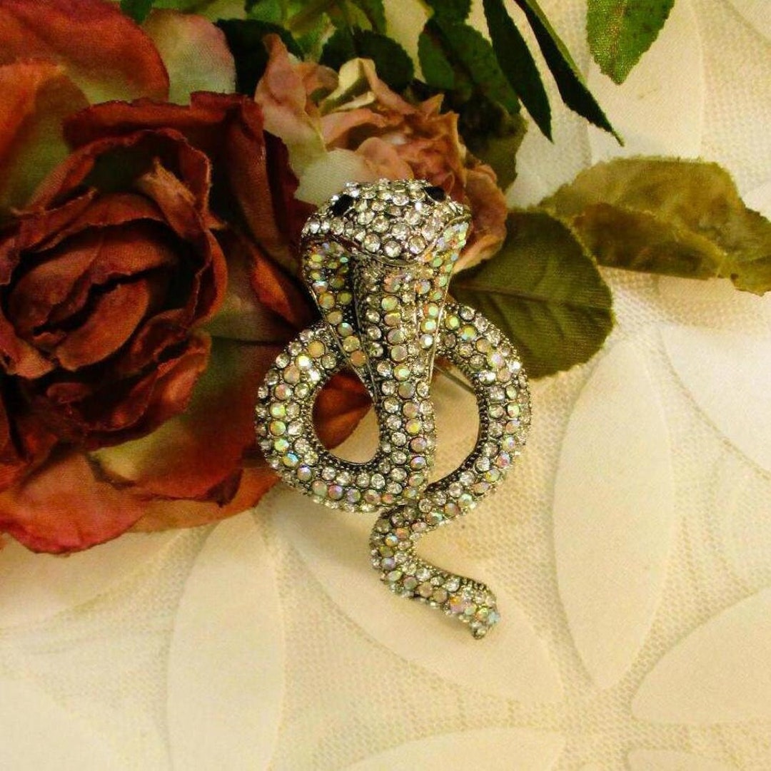 COBRA Convertible AB Crystal Rhinestone Brooch Pendant VINTAGE Snake ...