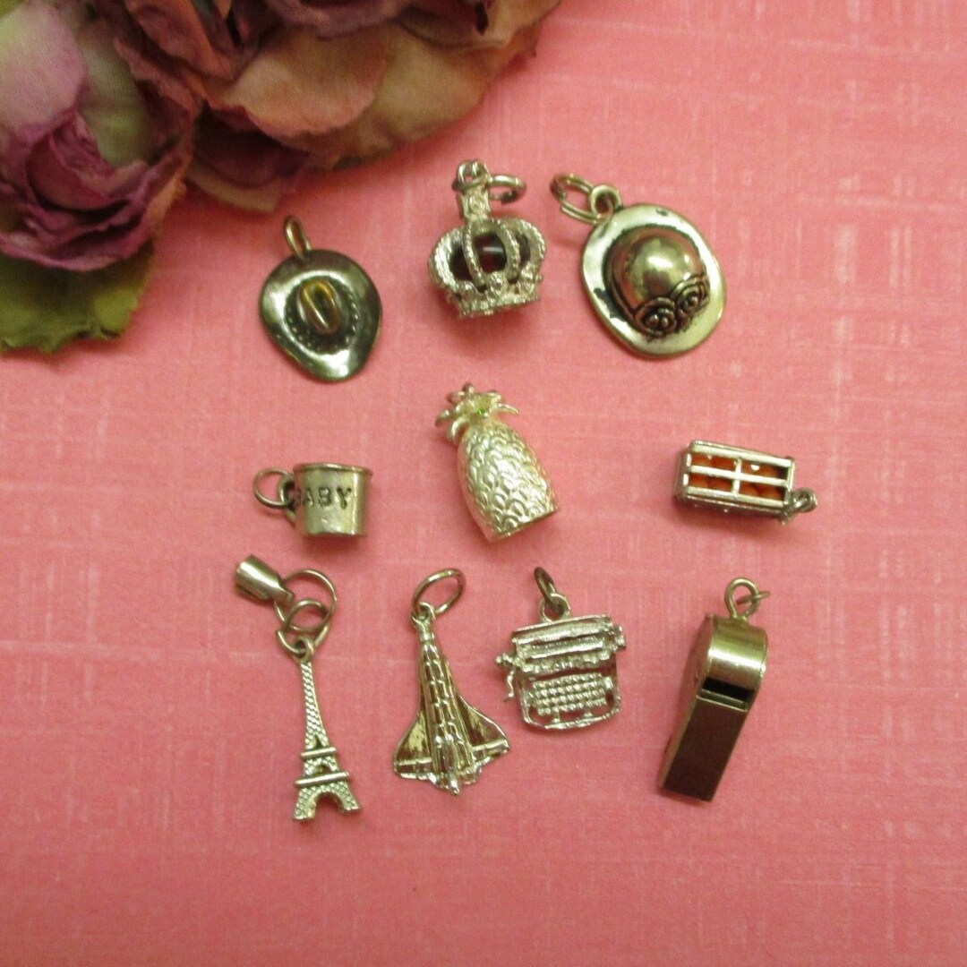 VINTAGE Sterling & Silver Plate Figural Charm Lot ~ High End Multi ...