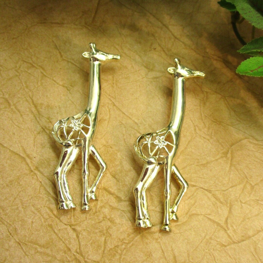 VINTAGE Silver GIRAFFE Brooch Pair ~ Two Large Silver Tone Metal Jungle ...