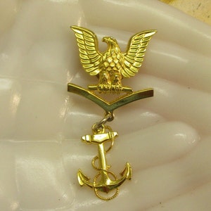 WWII Navy Gold Military Sweetheart Dangle Brooch Vintage USN Petty ...