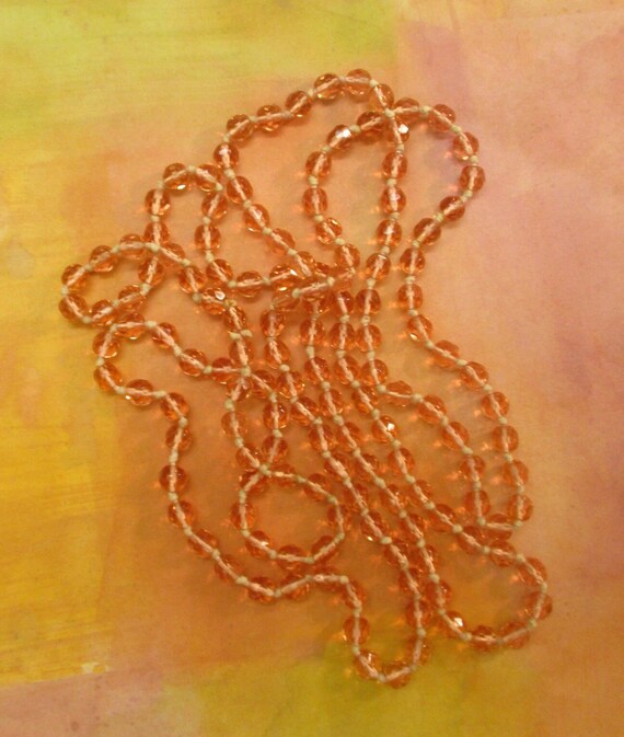 Apricot CRYSTAL BEAD Necklace~ 60" Long Light Orange … - Gem