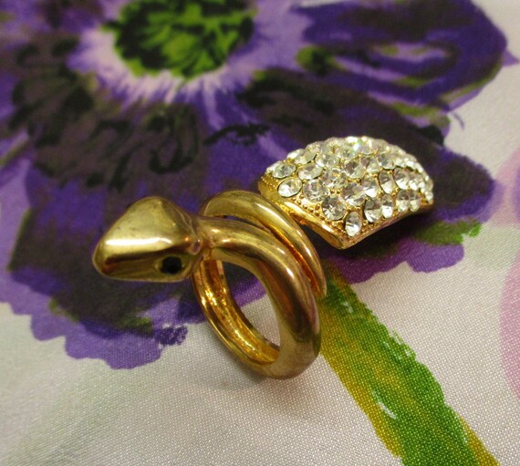 Rhinestone Gold SNAKE Ring ~ VINTAGE Crystal Rhinesto… - Gem