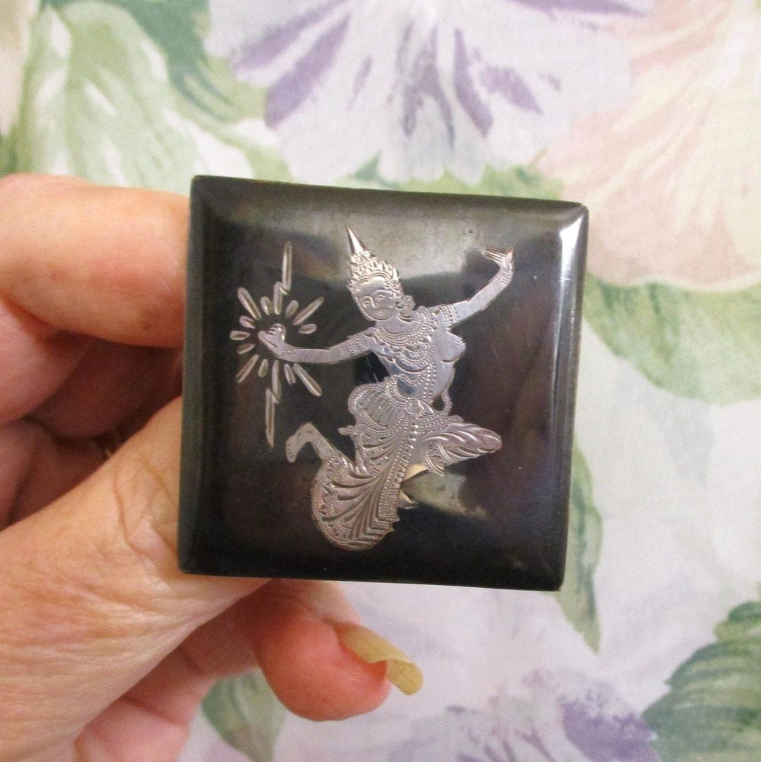 VINTAGE Siam Sterling Niello Brooch: Manimekhala Goddess, Thailand Pin ...