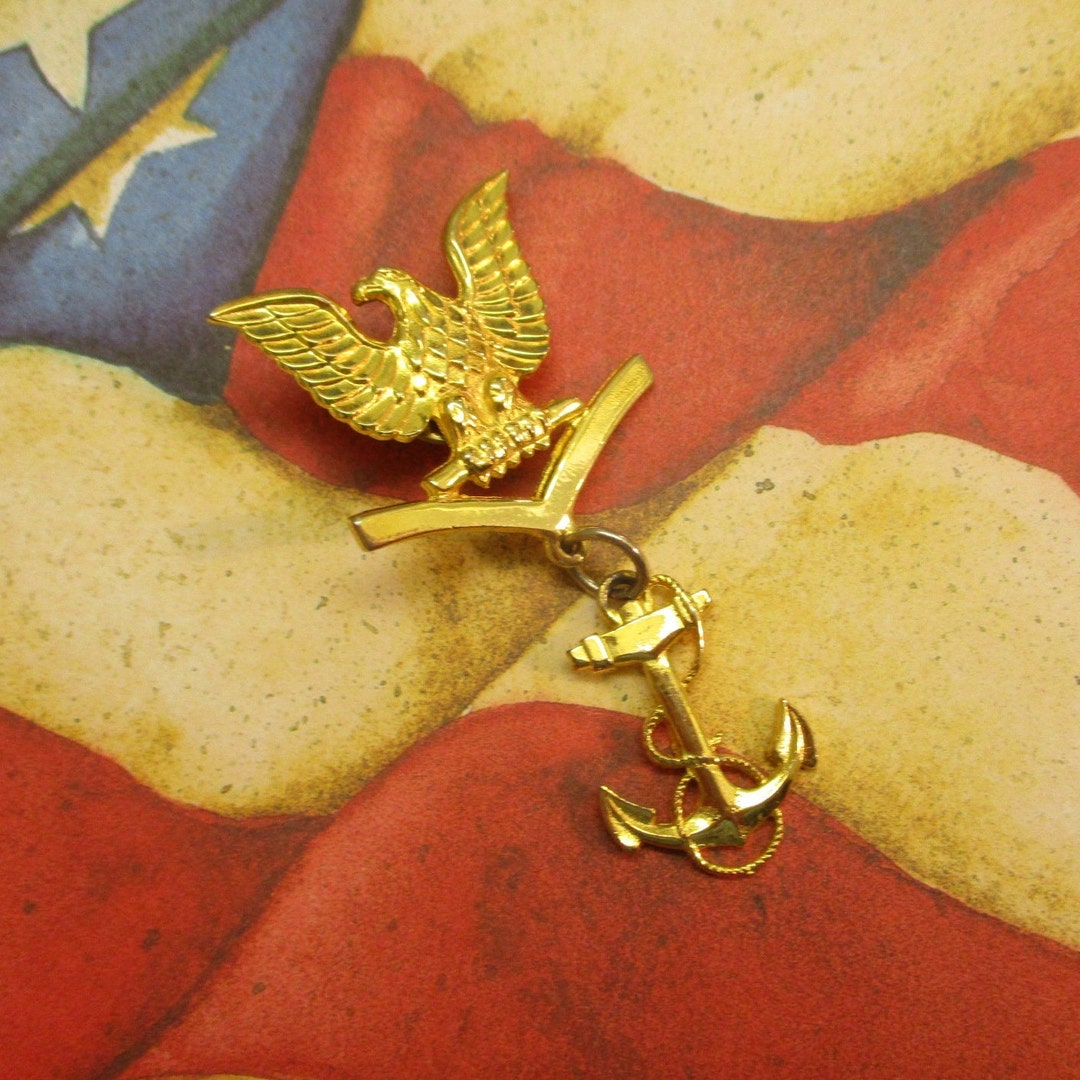 WWII Navy Gold Military Sweetheart Dangle Brooch ~ Vintage USN Petty ...