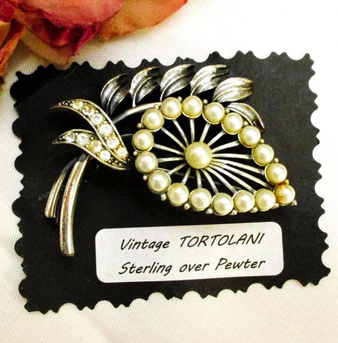 Vintage TORTOLANI Floral Brooch ~ DESIGNER Sterling Silver Pewter ...