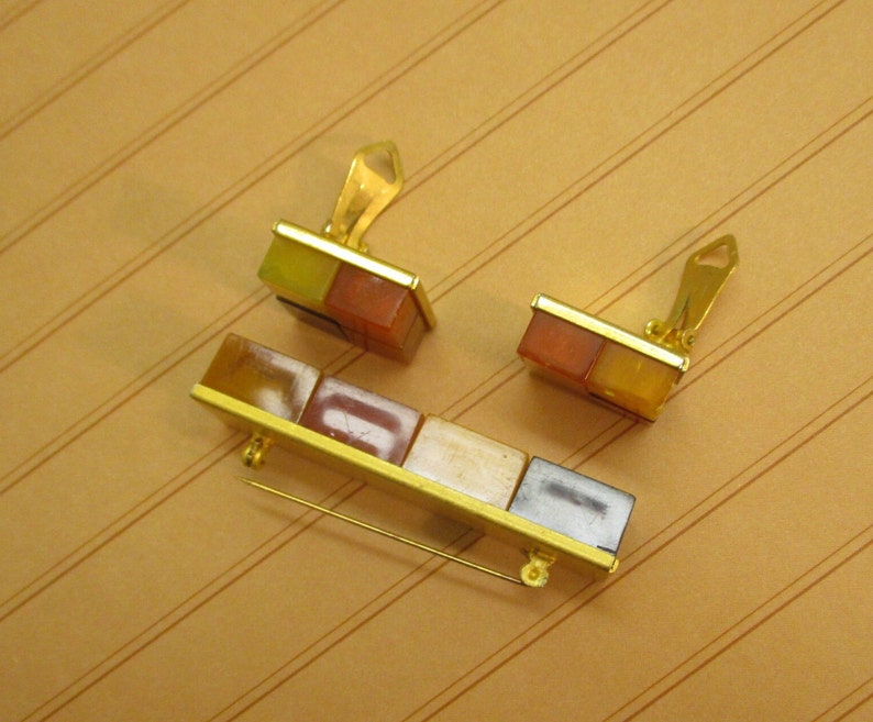 Amber Modernist Cube Gold Jewelry Set Reconstituted Amber - Etsy