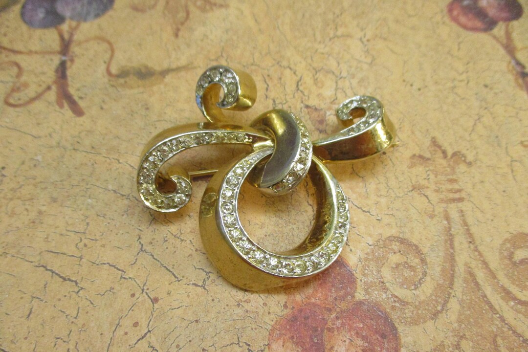 MARCEL BOUCHER Gold Clear Crystal Rhinestone Brooch Vintage ~ RARE ...