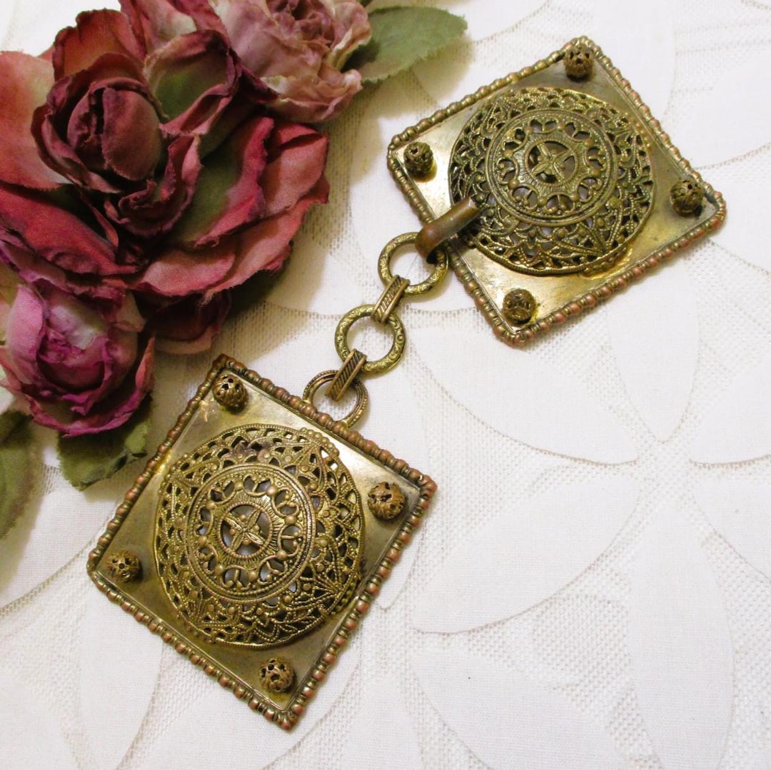 Antique GOTHIC Gilt Brass Cloak/cape Clasp • Ecclesiastical Rose Window ...