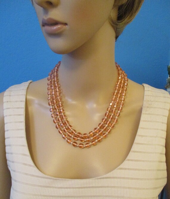 Apricot CRYSTAL BEAD Necklace~ 60" Long Light Orange … - Gem