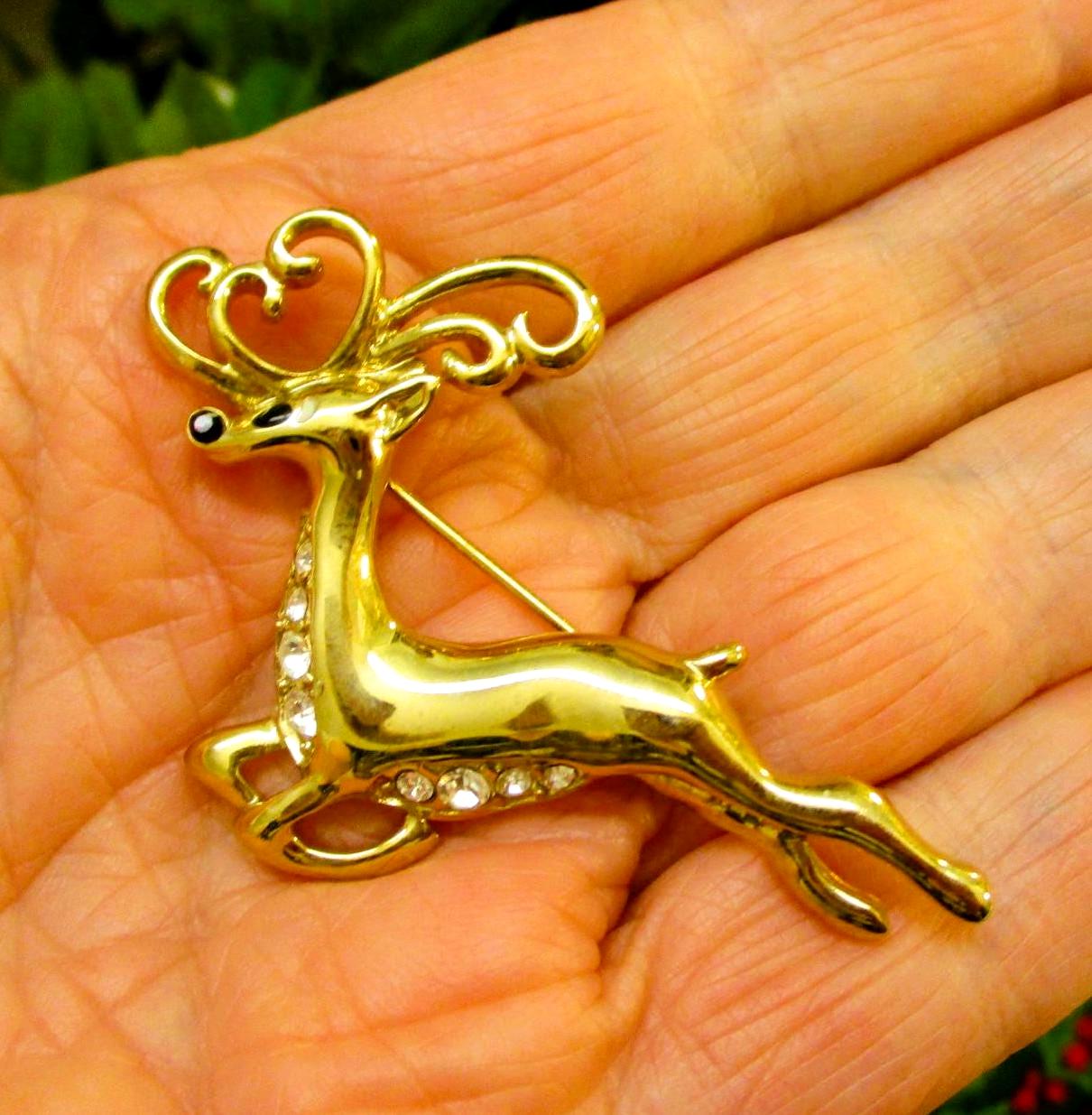 LIZ CLAIBORNE Holiday Reindeer Boxed Brooch ~ Crazy Horse Clear ...