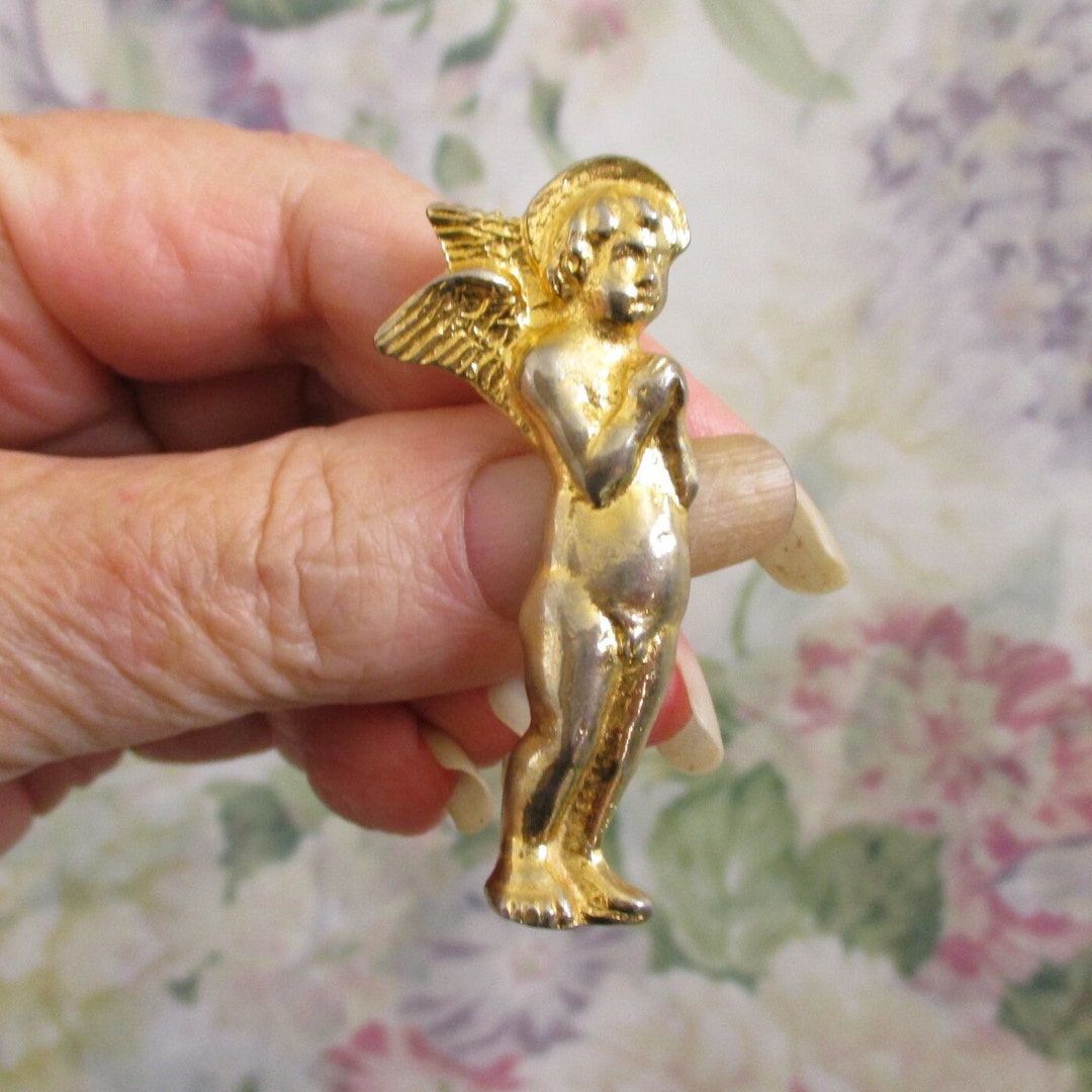ALVA MUSEUM Renaissance Winged Cherub Brooch VINTAGE 24K Gold Plate ...
