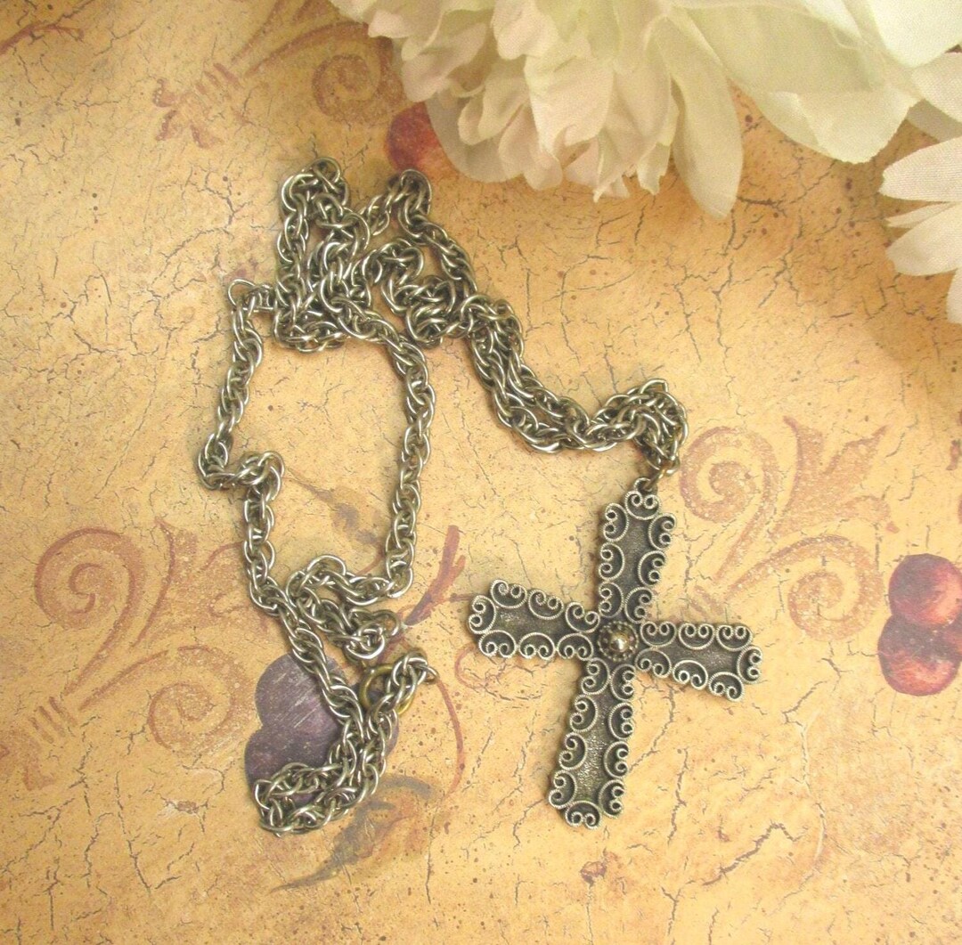 TORTOLANI Sterling Silver Pewter Cross Pendant Necklace: VINTAGE ...