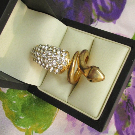 Rhinestone Gold SNAKE Ring ~ VINTAGE Crystal Rhinesto… - Gem