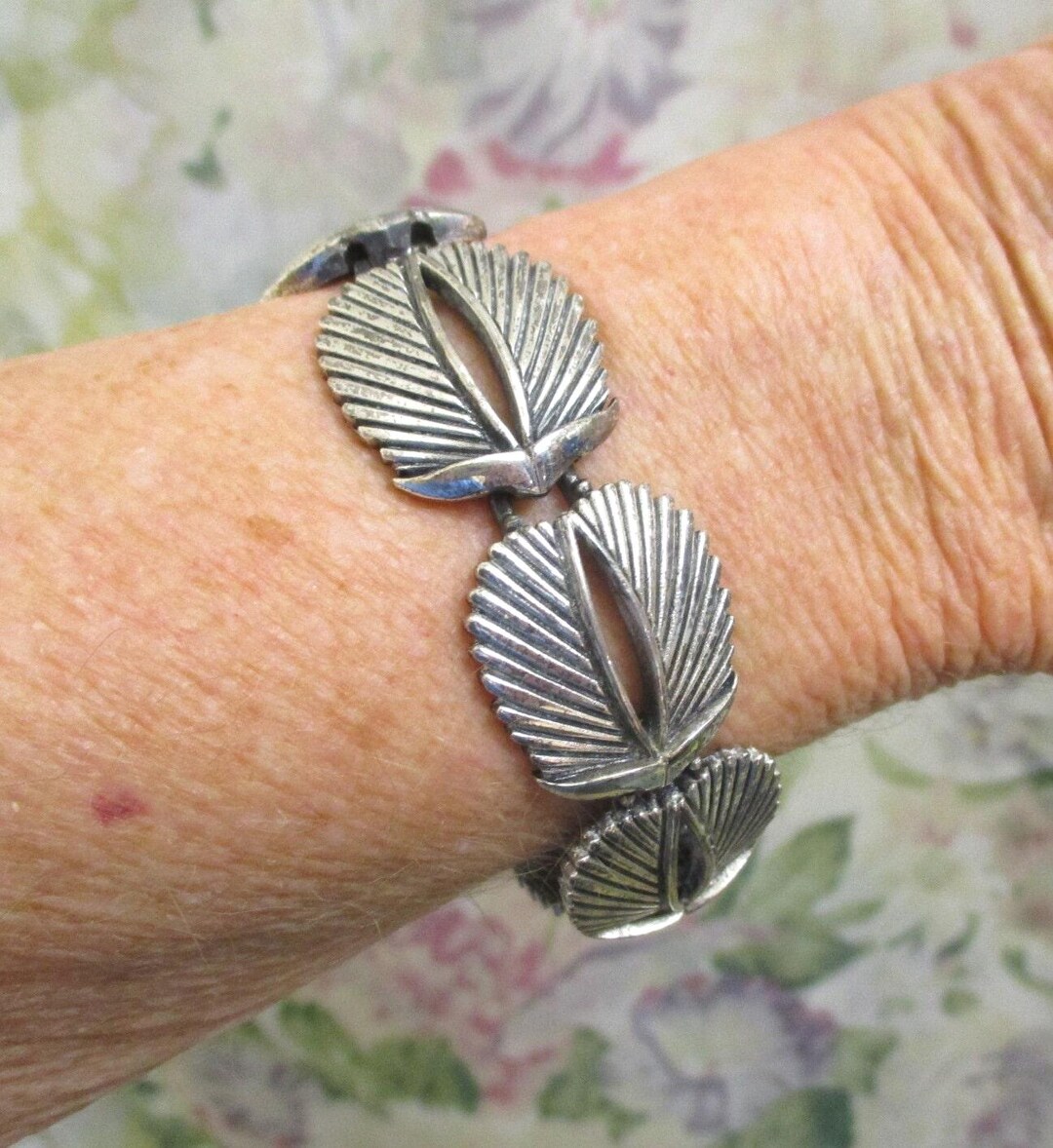Vintage TORTOLANI Feather Link Bracelet: Sterling Silver Over Pewter ...