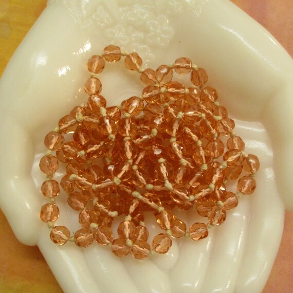 Apricot CRYSTAL BEAD Necklace~ 60" Long Light Orange … - Gem