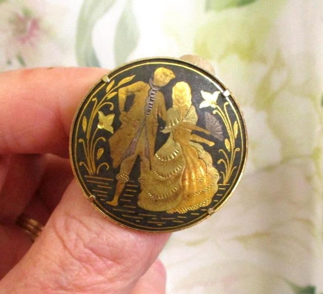 Vintage DAMASCENE Courting Couple Brooch~24k Gold Inlay Neillo Floral ...