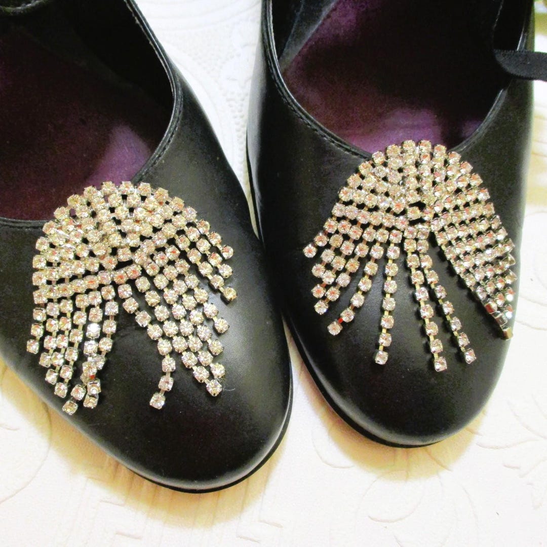 VINTAGE Sparkling Dangle Shoe Clips: Clear Crystal Rhinestone Silver ...