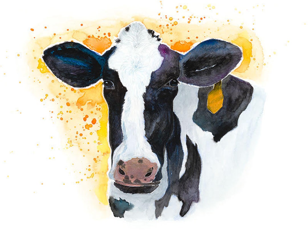 Colourful Cow Print and Mount Watercolour Painting Wall Art - Etsy