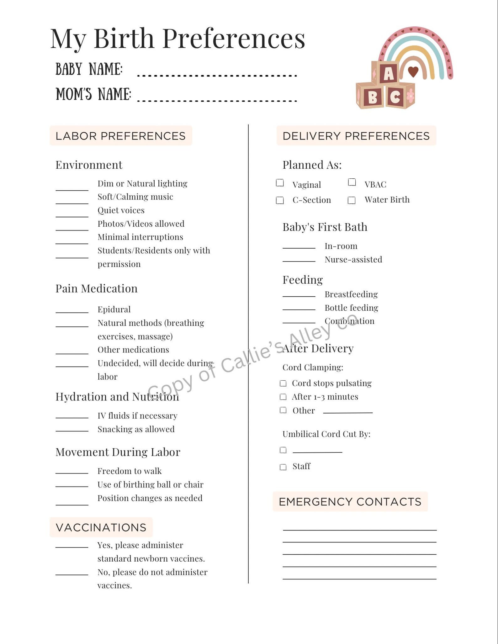 Labor and Delivery Planning Bundle | Hospital Bag Checklist | Newborn ...