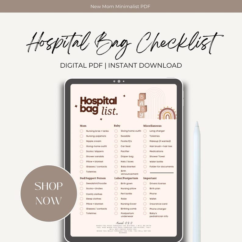 Birth Packing List Template | Hospital Minimalist for Mom, Baby, Dad ...