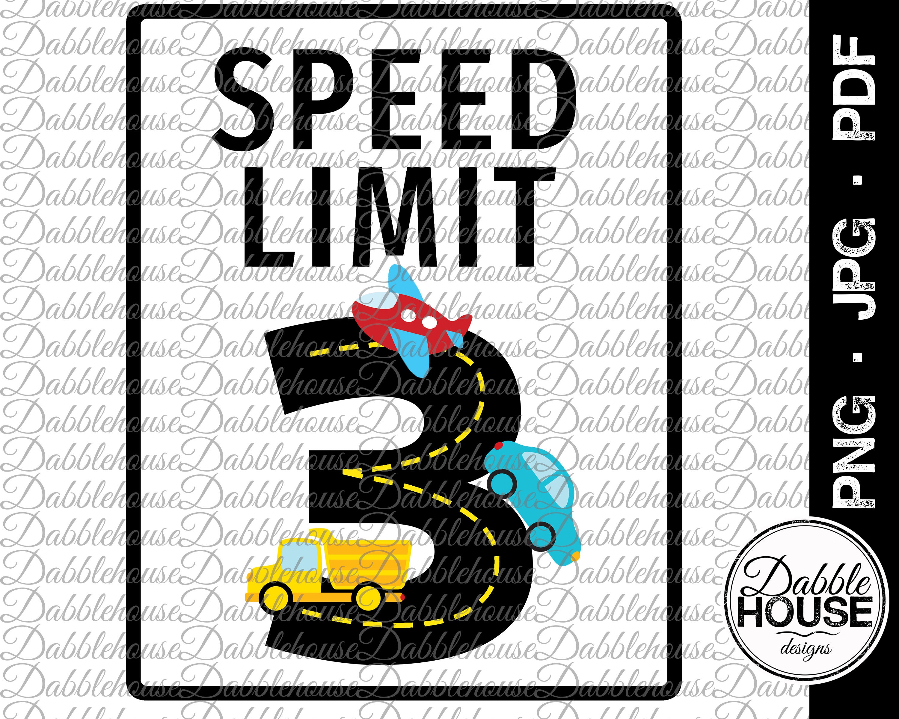 Speed Limit Three Birthday Colorful Instant Digital | Etsy