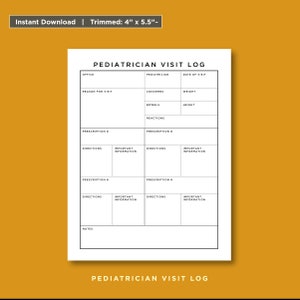 Pediatrician Visit Log - Instant Download - Printable PDF - Etsy
