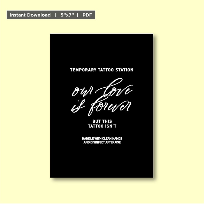 Temporary Tattoo Sign 5x7 Instant Download Printable PDF - Etsy