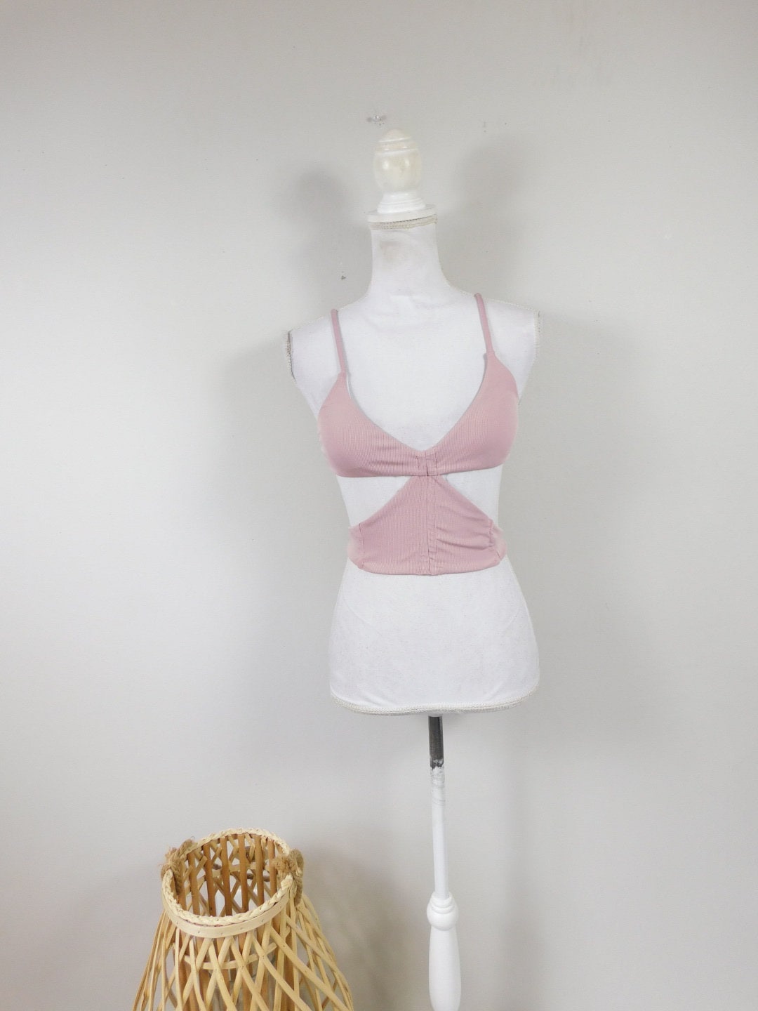 Vintage 00s Mauve Pink Ribbed Cut Out Bikini Solid Spandex Swim Tankini ...