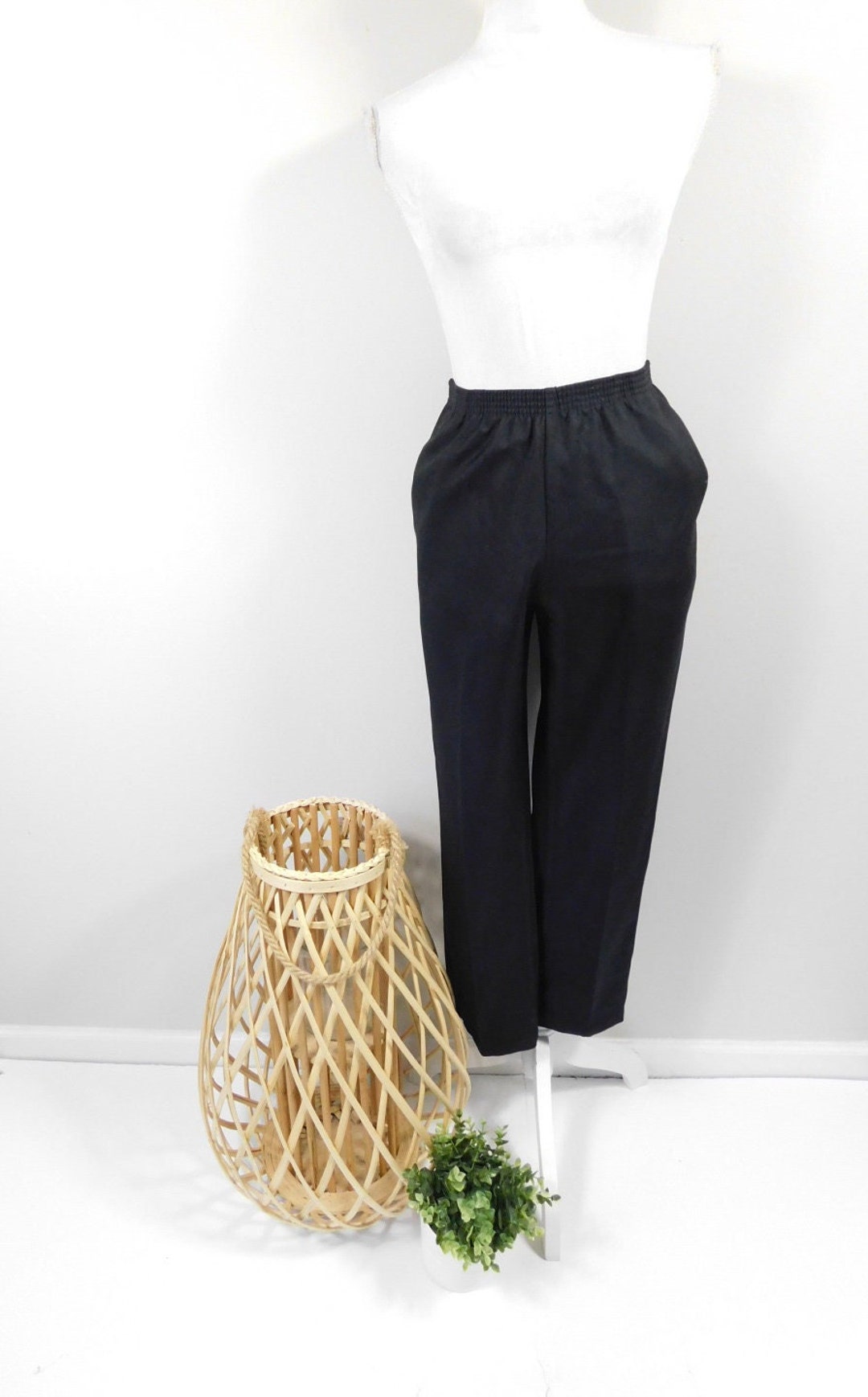 Vintage 80s White Stag Black High Elastic Waist Pleated Front Polyester ...