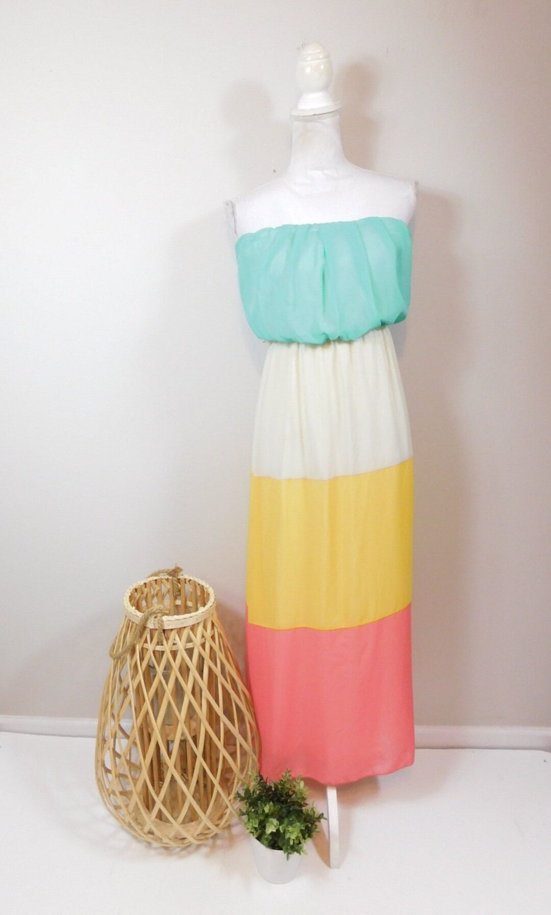 Vintage 00s Pastel Colorful Colorblock Sheer Chiffon Pleated Elastic ...