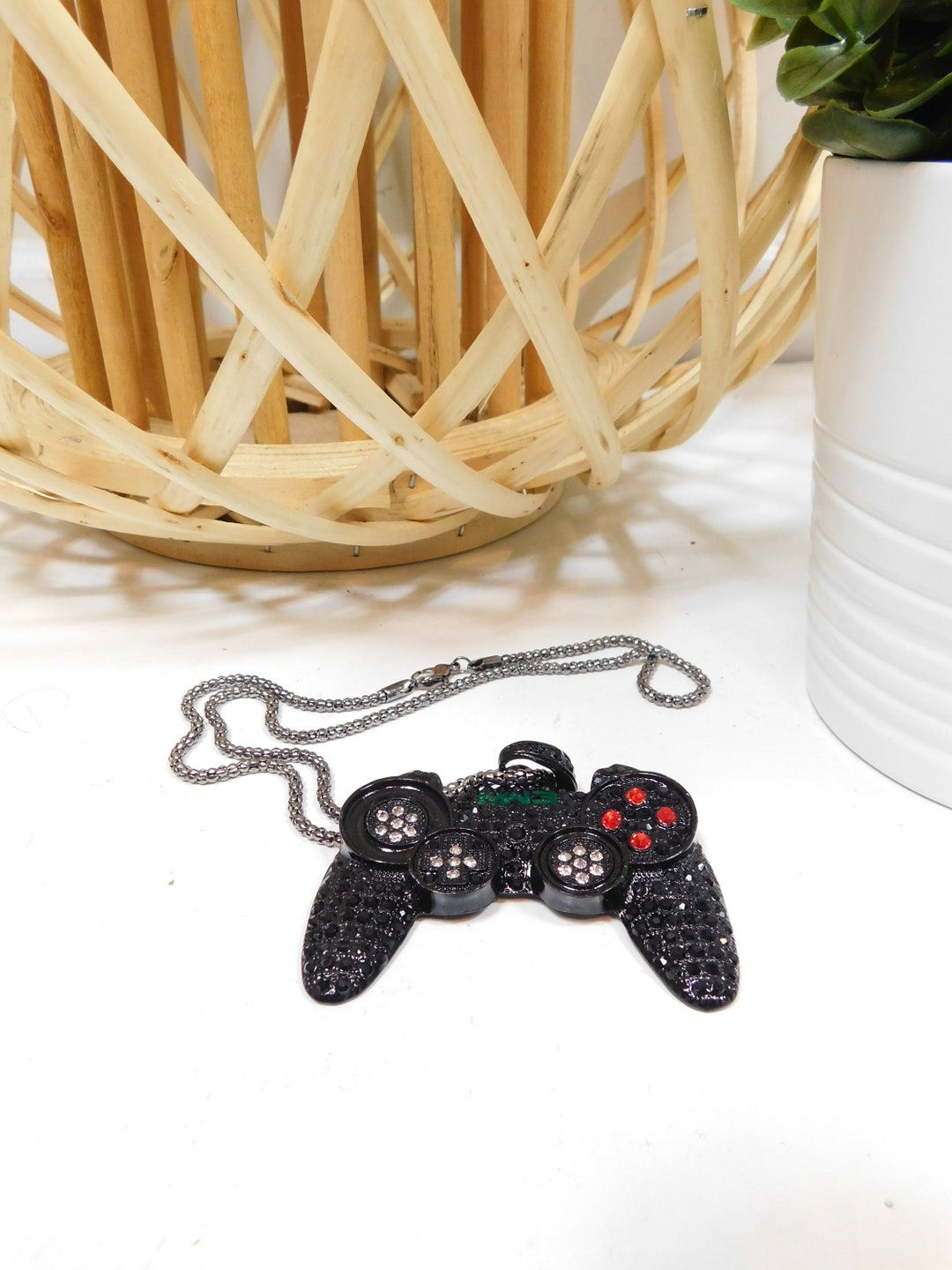 Vintage 00s Black Metal Playstation Controller Gamer Diamond Chain Long ...