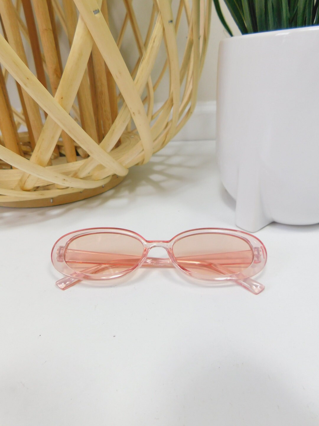 Vintage 00s Light Pink Oval Shaped Tinted Small Rimless Transparent ...