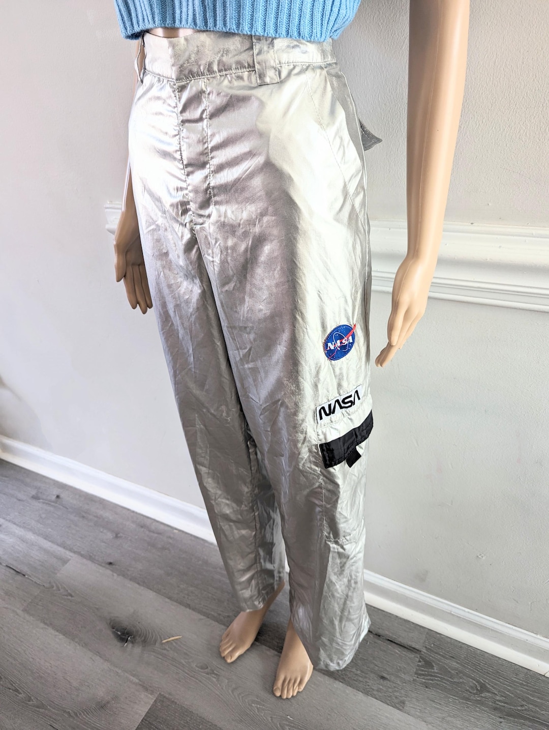 Vintage 00s Silver NASA Space Embroidered Patch Shiny Liquid Metallic ...