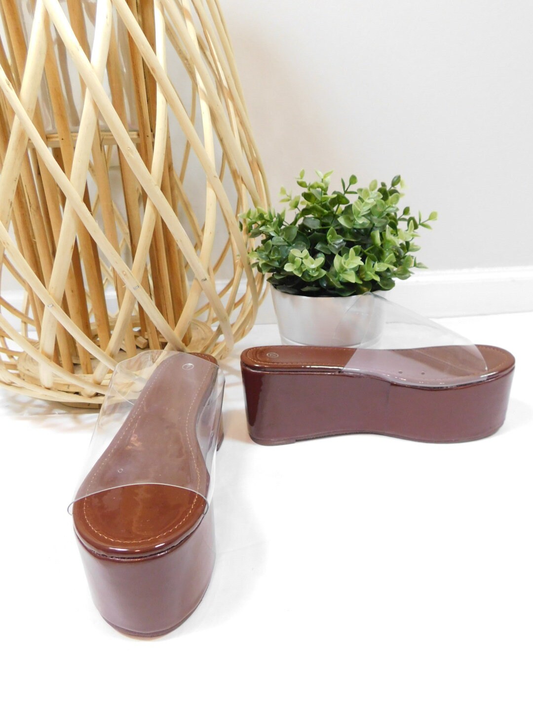 Vintage 00s Dark Brown Transparent Clear Acrylic Chunky Platform Patent ...