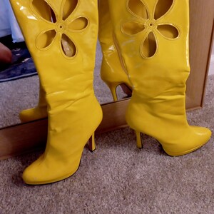 Vintage 90s Yellow Shiny Patent Faux Leather Cut Out Flower Pointy ...