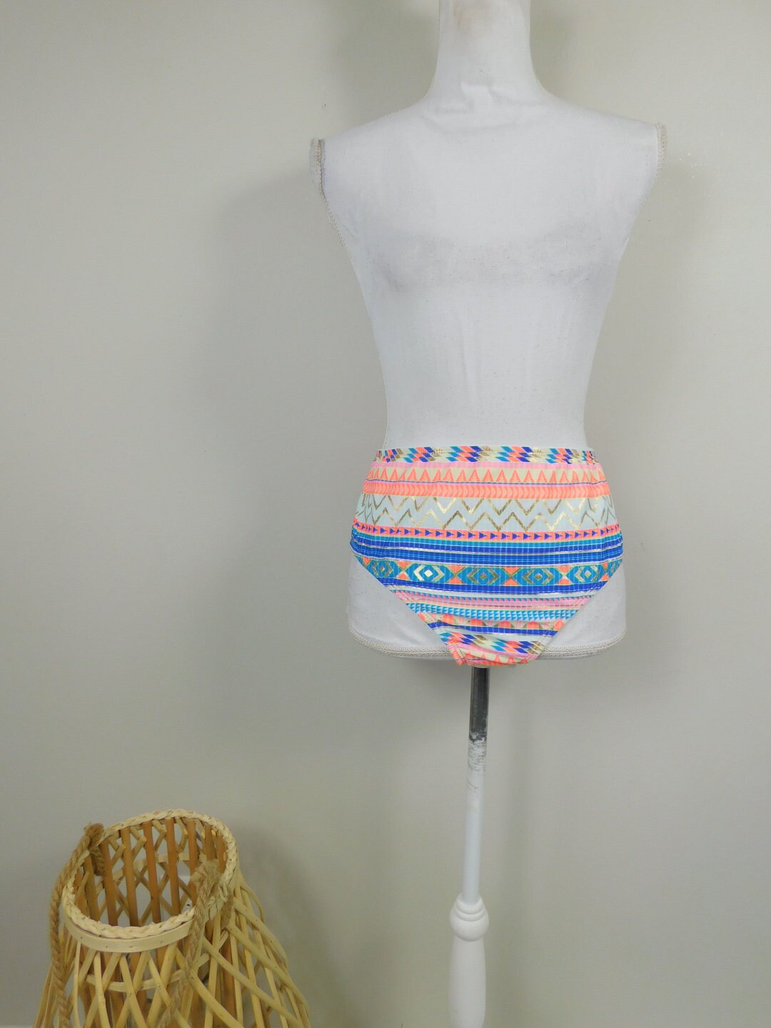 Vintage 00s Colorful Neon Tribal Chevron Print Metallic Gold High Waist ...