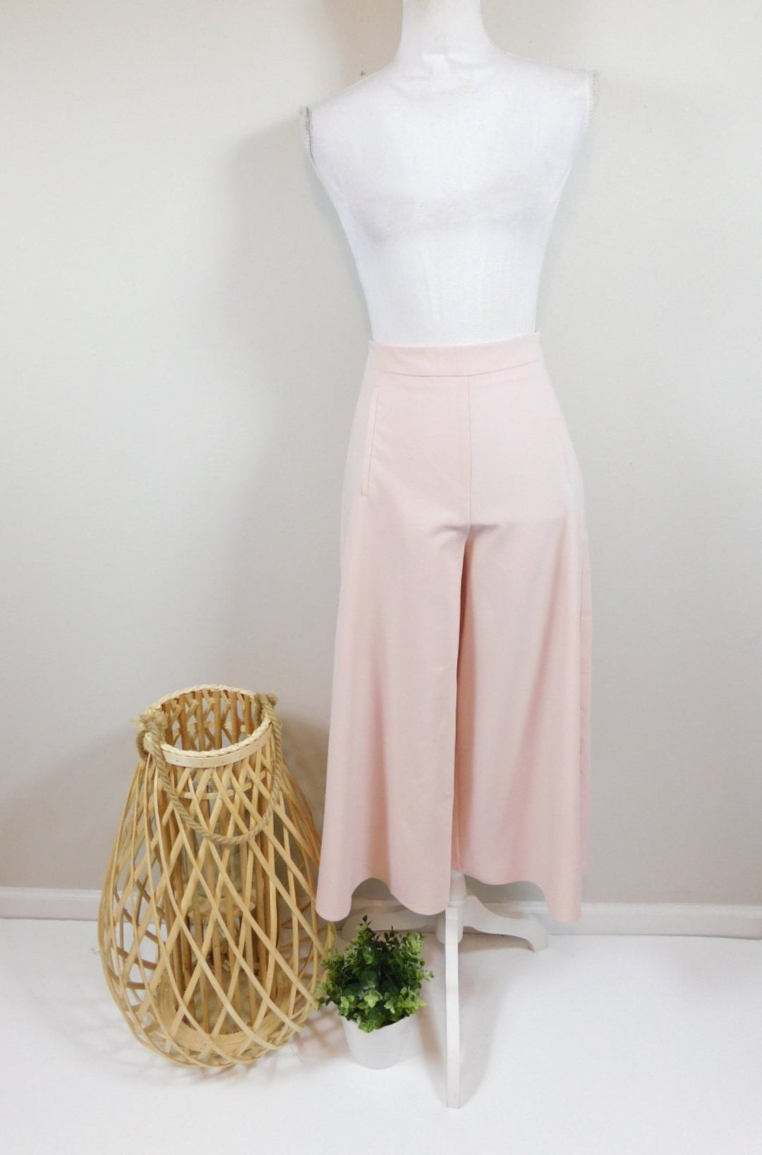 Vintage 00s Light Pale Pink High Waisted Wide Leg Flare Cropped Formal ...