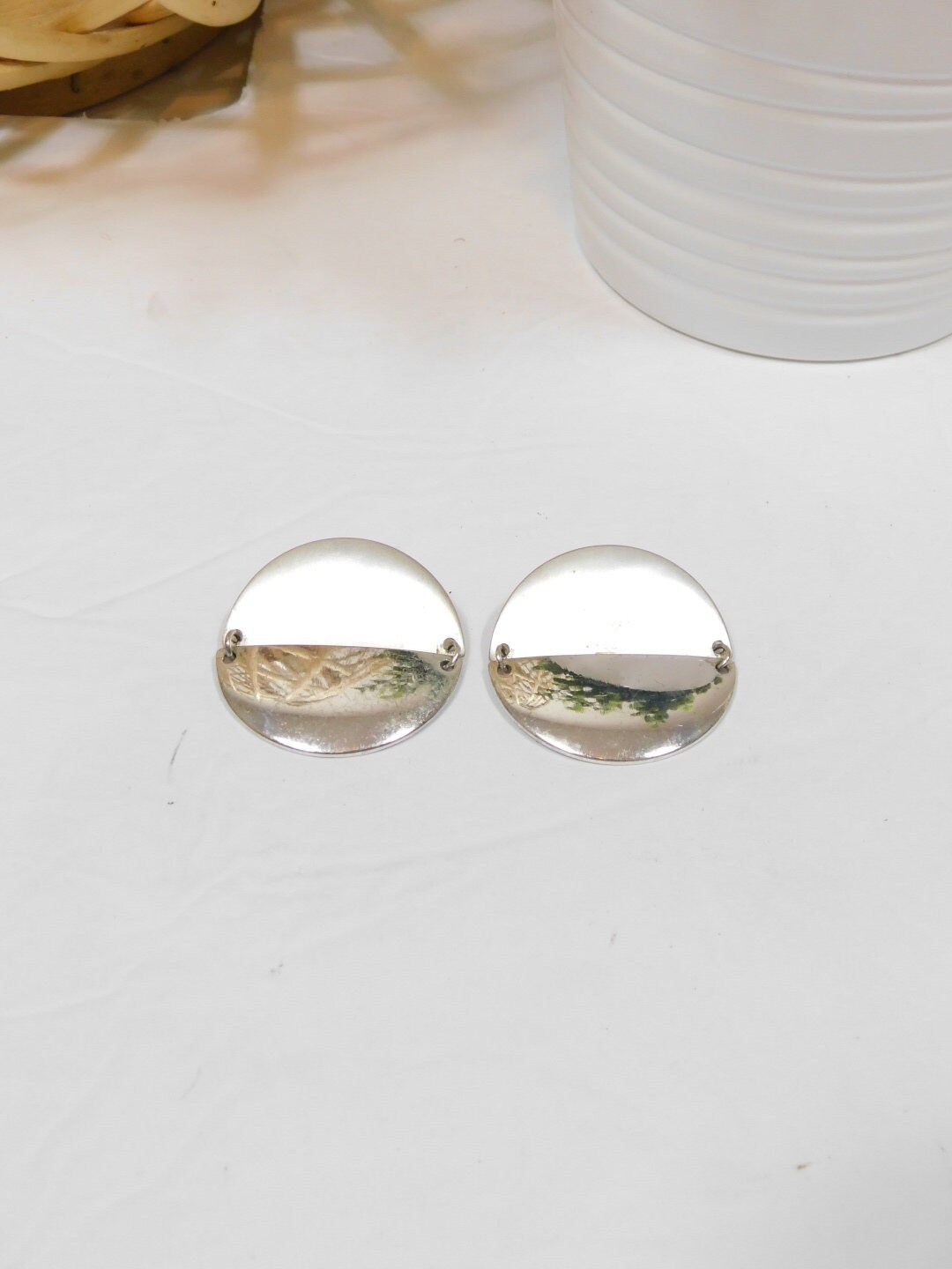 Vintage 00s Silver Semi Circle Round Shiny Matte Metal Geometric Two ...