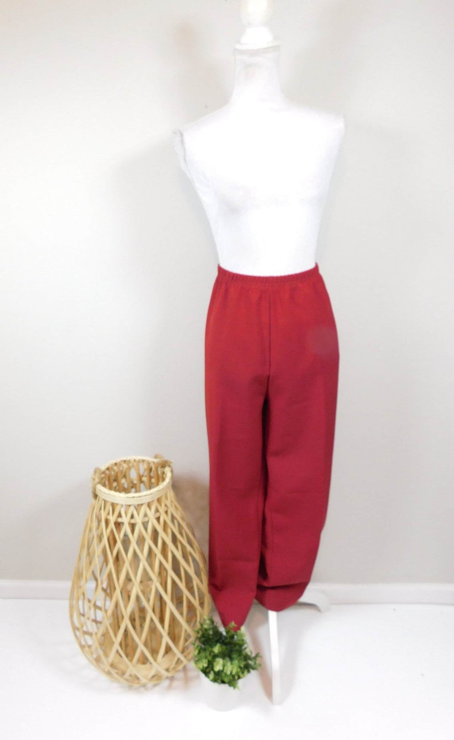 Vintage 80s Nikki Dark Red Polyester High Elastic Waist Pleated ...