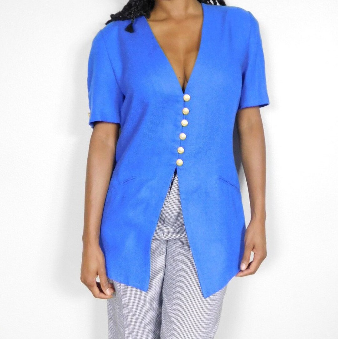 Vintage 80s Danny & Nicole New York Royal Electric Blue Gold Button ...