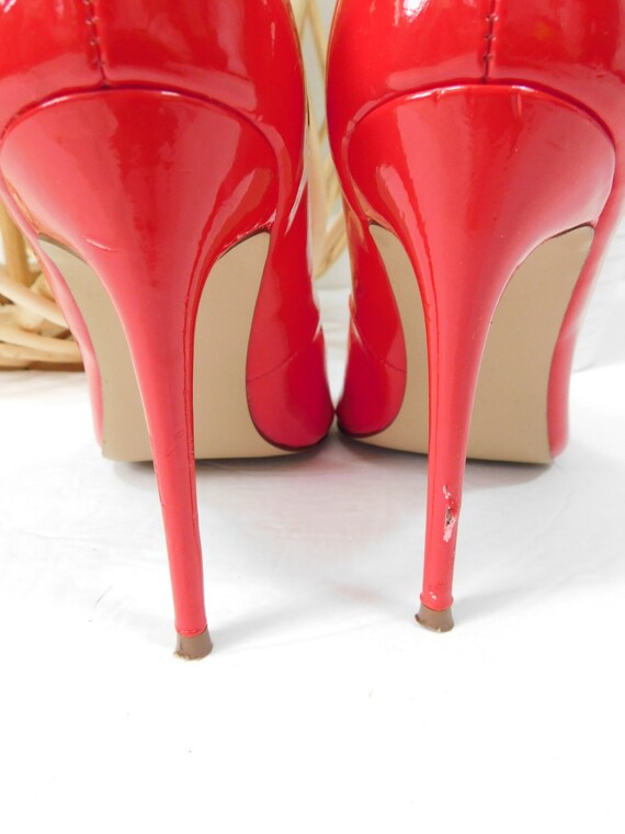 Vintage 00s Bright Red Patent Shiny Faux Leather High… - Gem