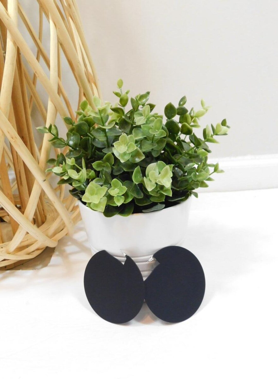 Vintage 00s Black Large Oversized Geometric Solid Round Statement ...