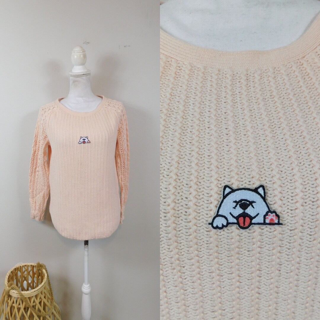 Vintage 90s Ann Taylor LOFT Light Pink Eskimo Dog Embroidered Knitted ...
