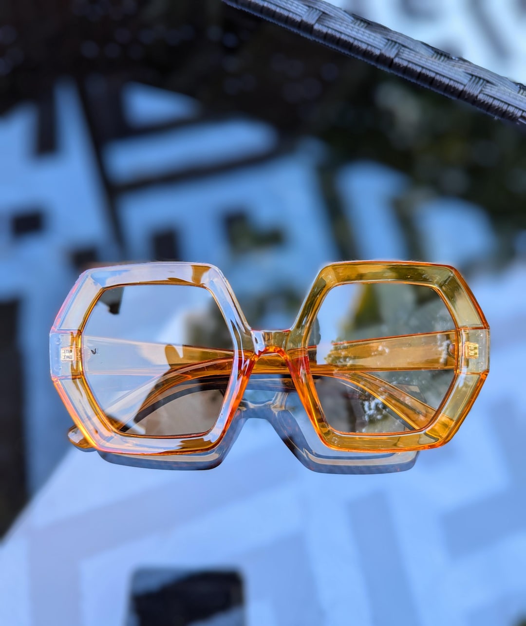 Vintage 00s Orange Large Tinted Hexagon Shaped Oversized Transparent ...