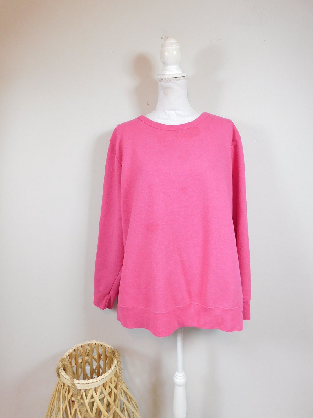 Vintage 1980s JMS Just My Size Hot Pink Solid Oversize Minimal Crewneck ...
