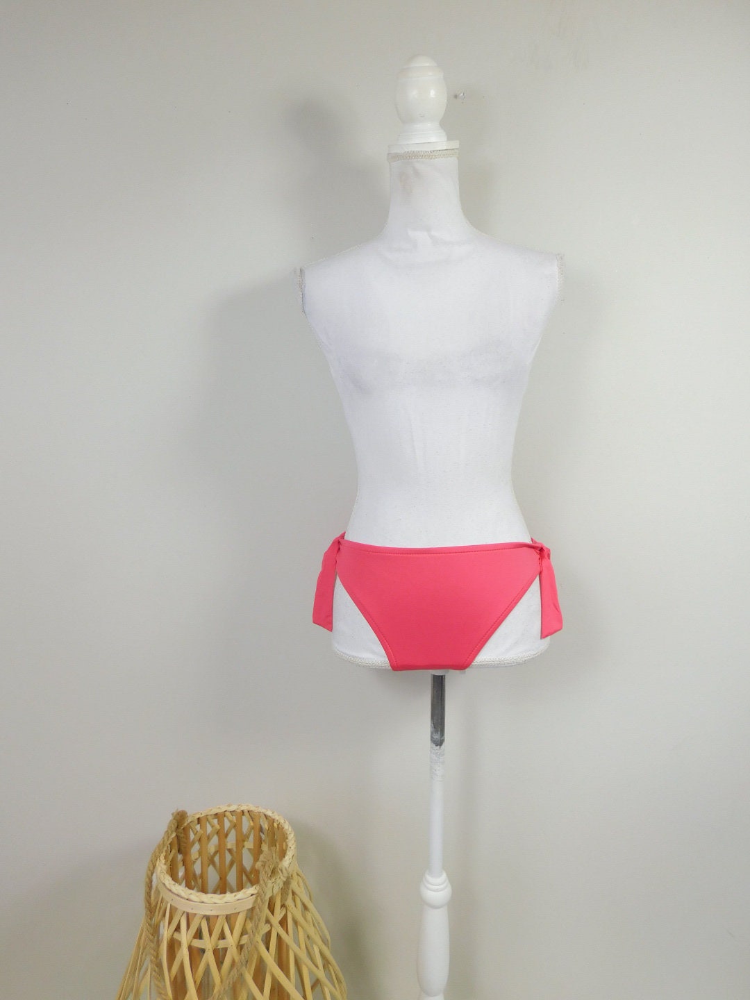 Vintage 00s Bright Pink Low Waist Side Ties Low Rise Lined Solid ...